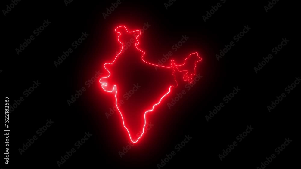 Neon line India Map Borders Outline Loop Background. Neon line Colored ...