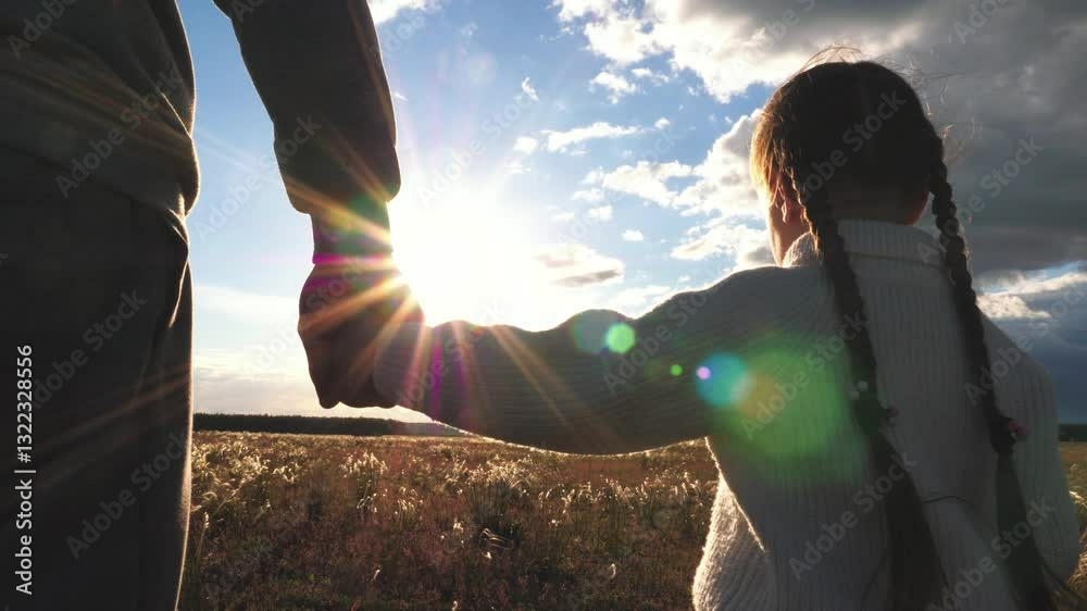 child mother father hand sunset sky, hand mom dad kid girl, happy ...