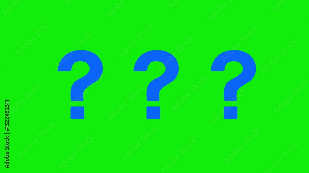 Blue question mark floating animation on green screen background, thinking, confused sign symbol ...