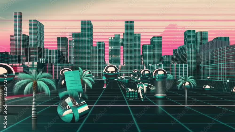 Stockvideon cyberpunk robotic city with futuristic skyline and neon ...