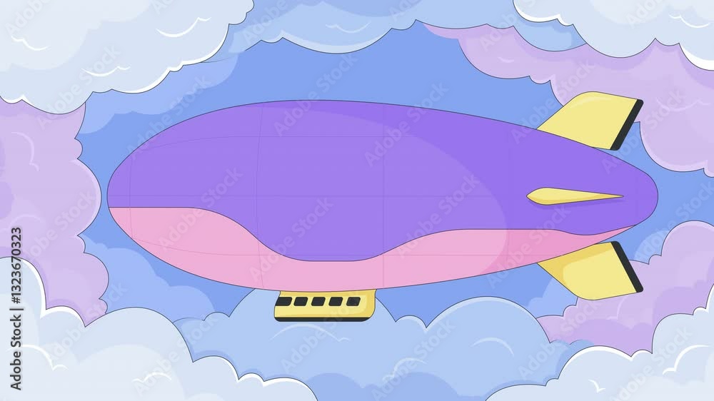 Blimp floating through dreamy sky lofi animation cartoon wallpaper ...