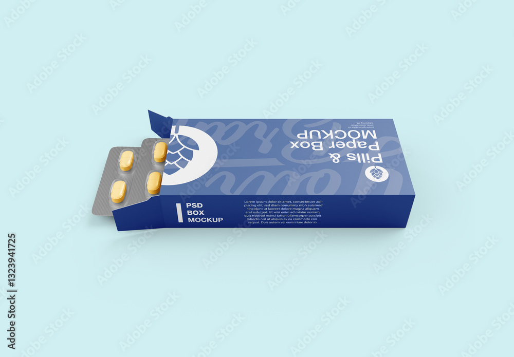 Paper Box with Pills Mockup Stock Template | Adobe Stock