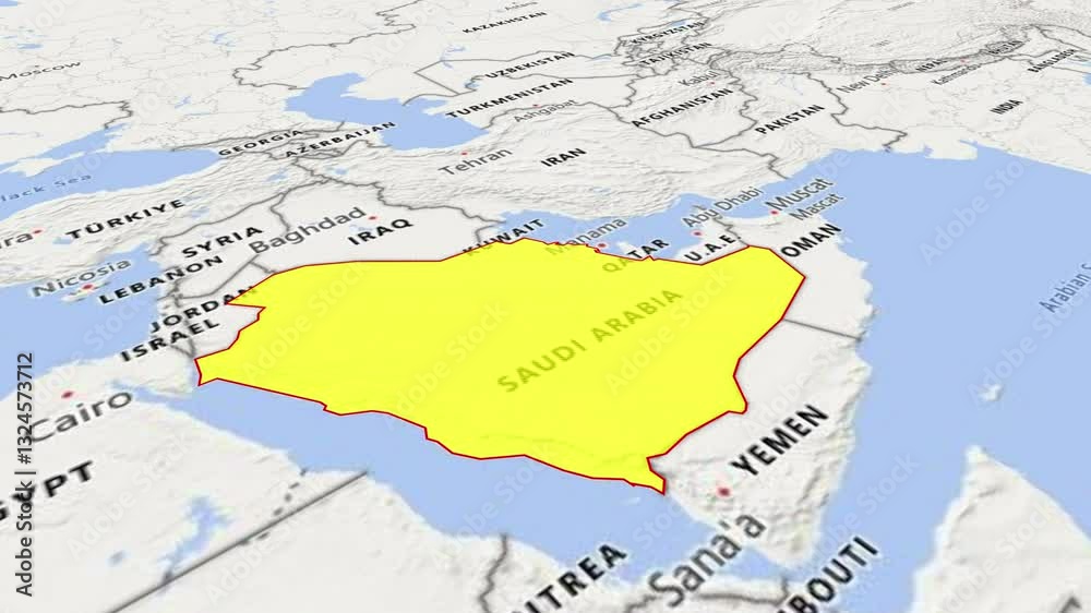 Saudi Arabia map animation with highlighted border color, 3d Animated ...