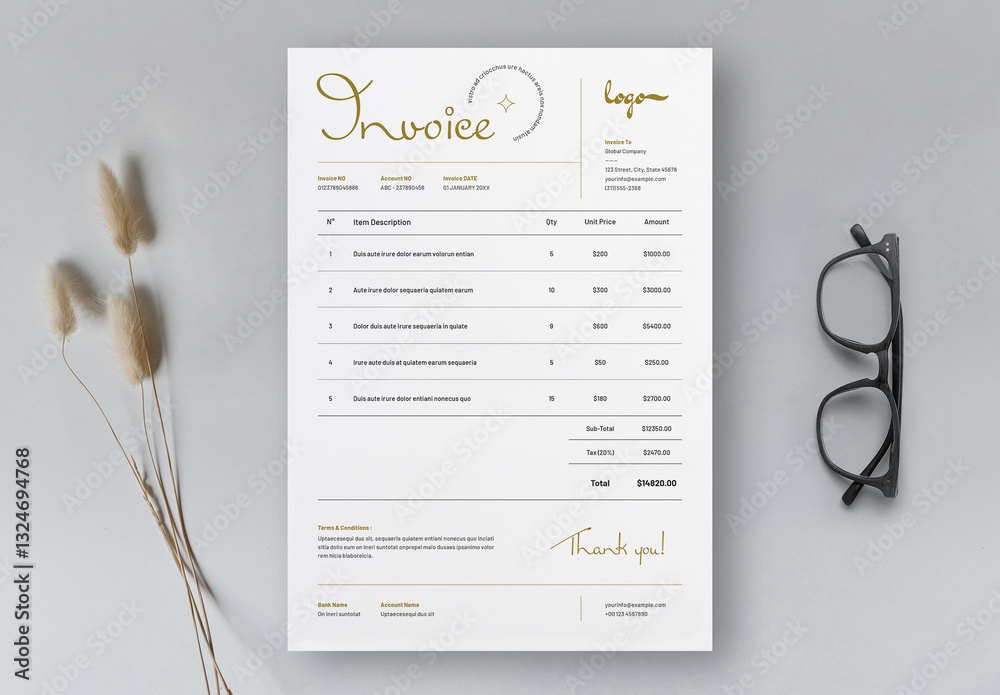 Invoice Layout with Golden Accents Stock Template | Adobe Stock