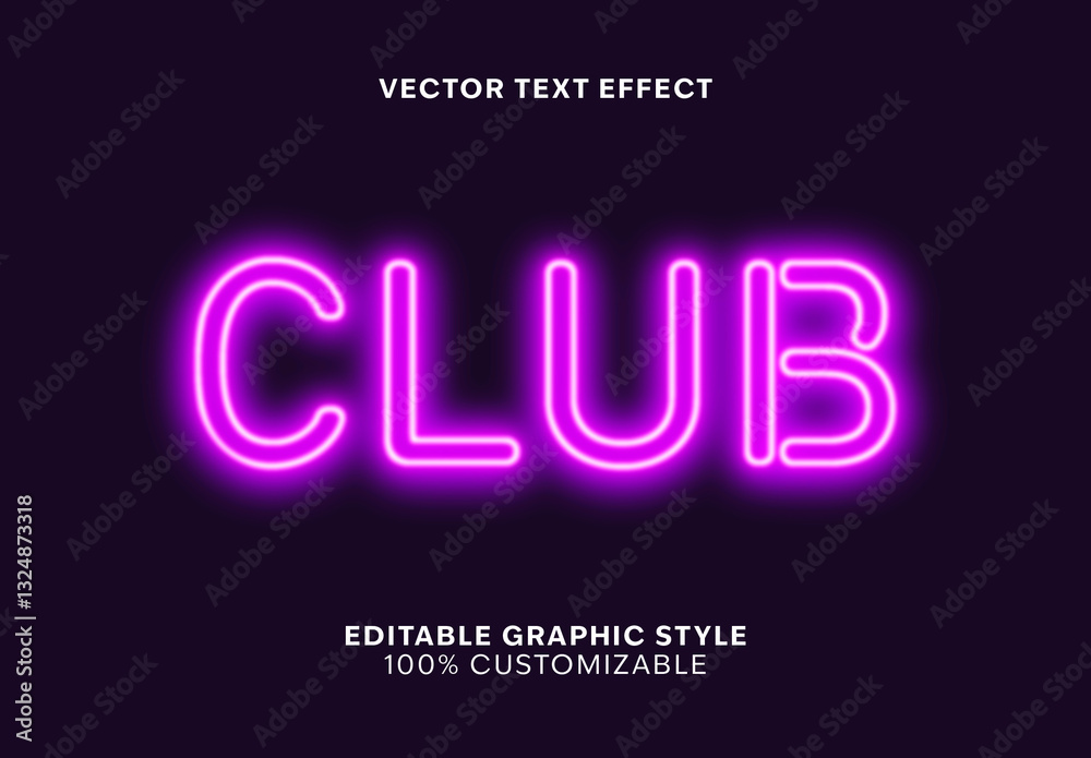 Pink Neon Club Light Glow Outline Text Effect Template Stock Template ...