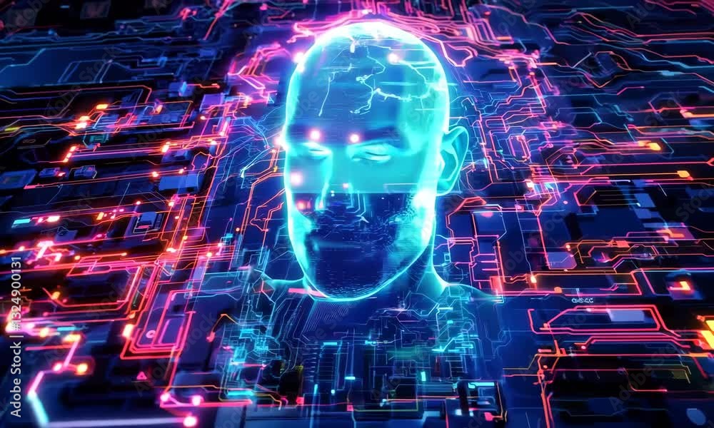 CPU Connection with Motherboard. Futuristic Colorful AI Accelerated ...