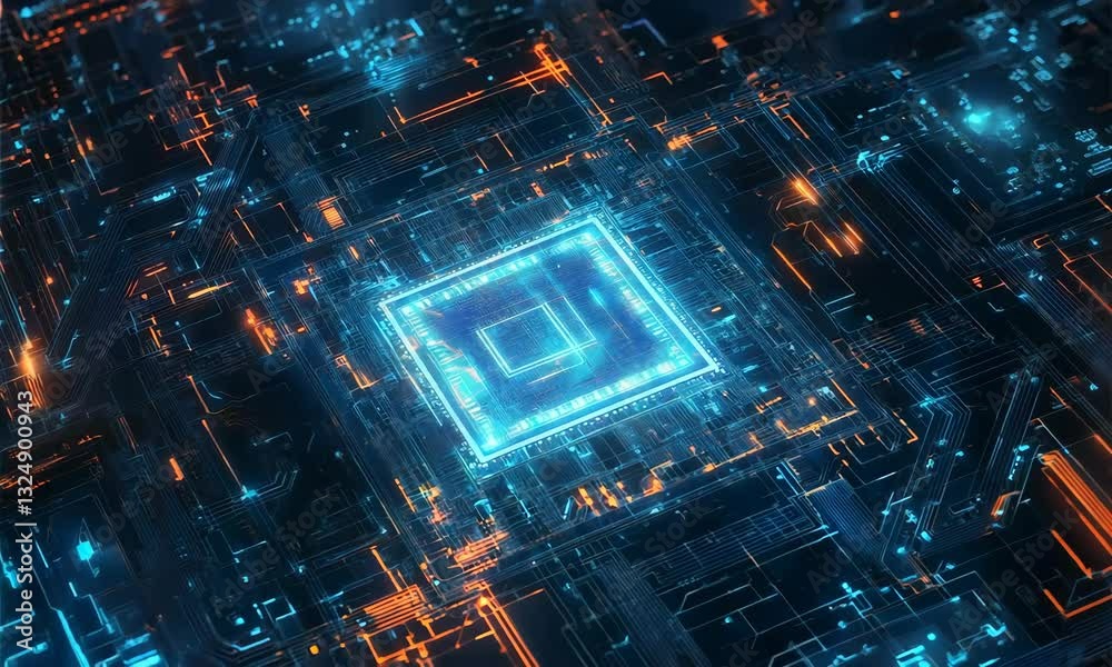 CPU Connection with Motherboard. Futuristic Colorful AI Accelerated ...