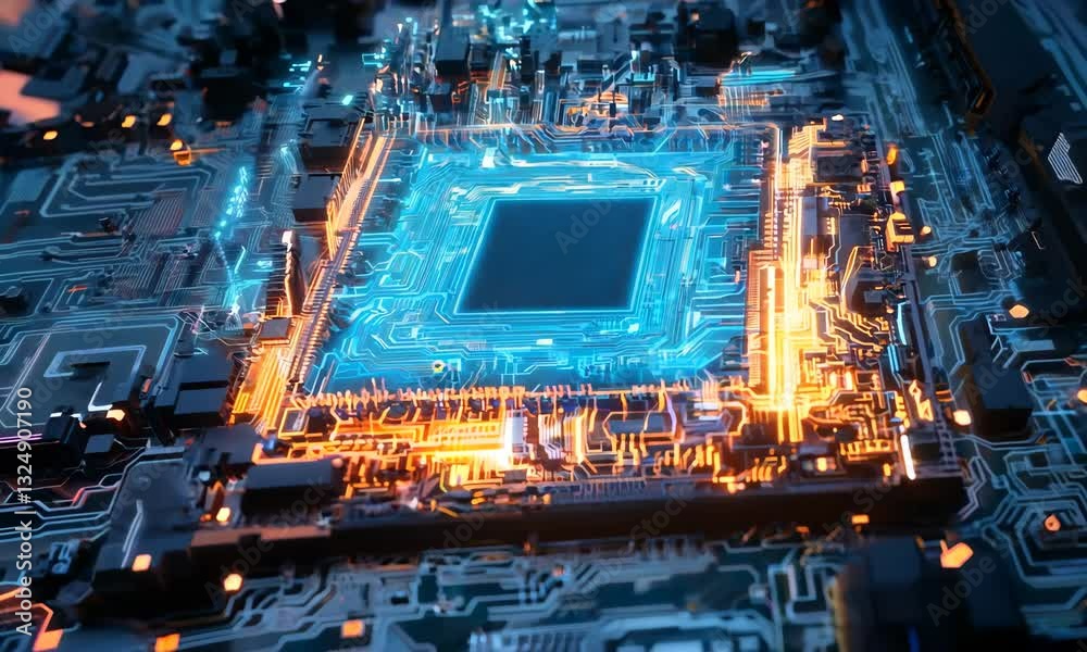 CPU Connection with Motherboard. Futuristic Colorful AI Accelerated ...