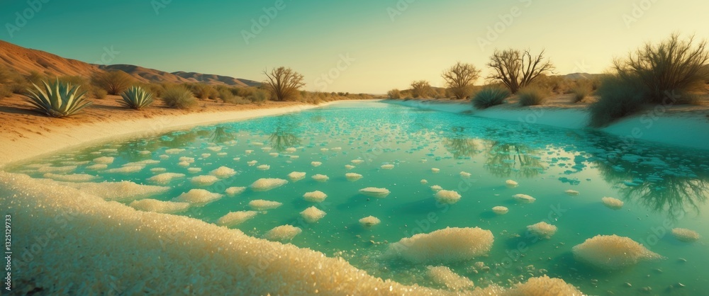Poster Saltpeter present on the lagoon's floor in a semi-desert setting ...