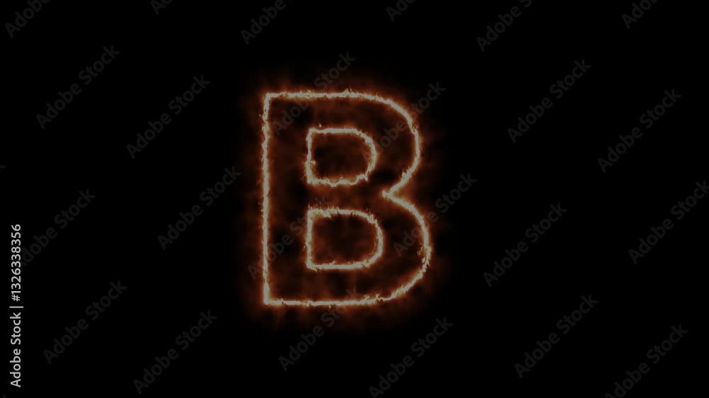 4K fire B alphabet on black background. Technology video material ...