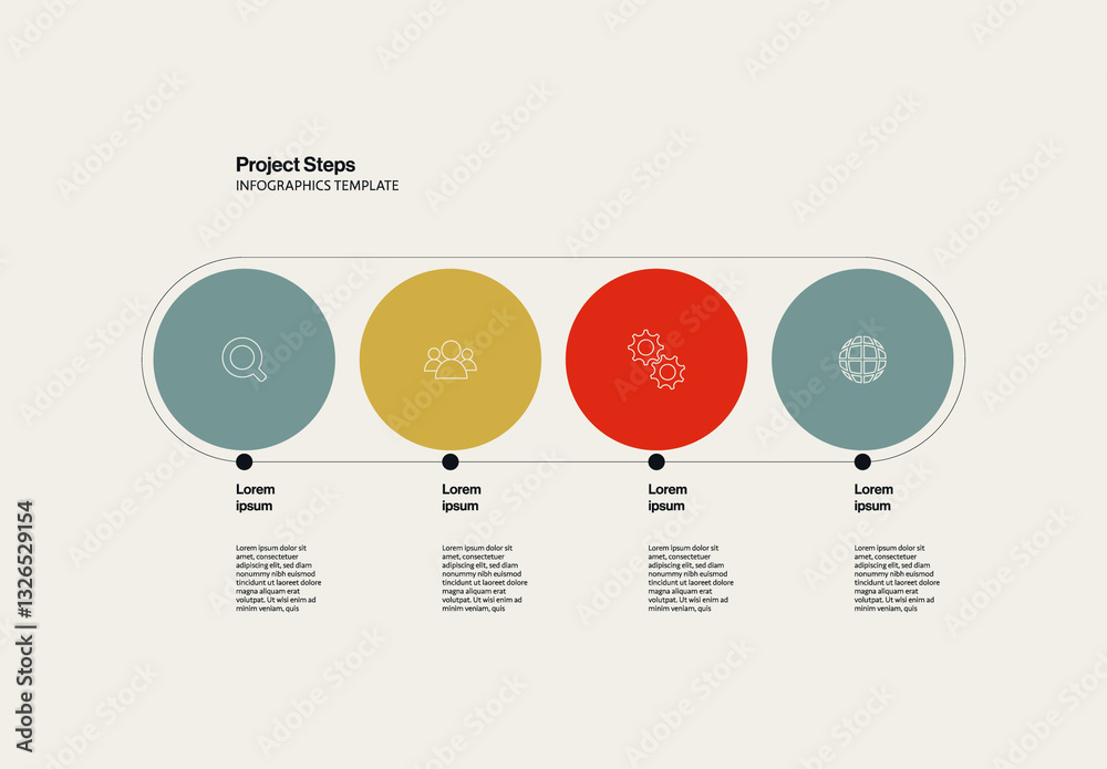 Project Stages Timeline Infographics Template with 4 circles Stock ...