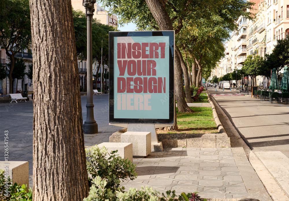 Mockup of Urban Panel in Barcelona Street Stock Template | Adobe Stock