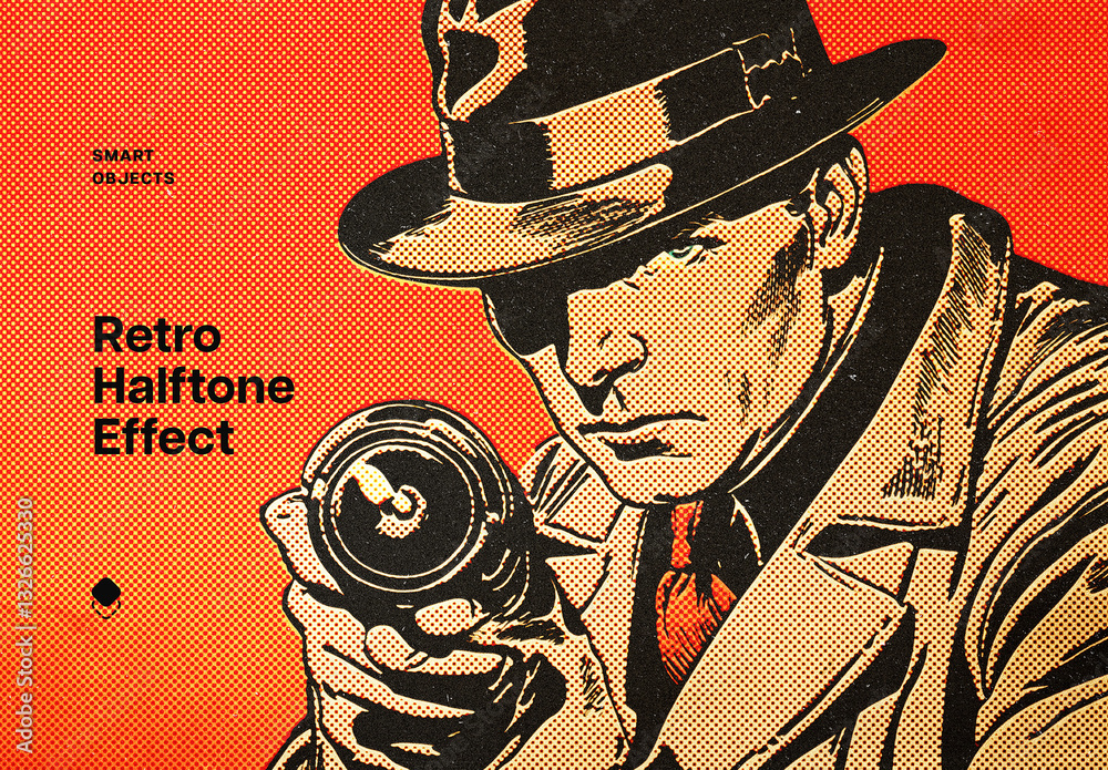 Retro Comic Halftone Photo Effect Mockup Stock Template | Adobe Stock
