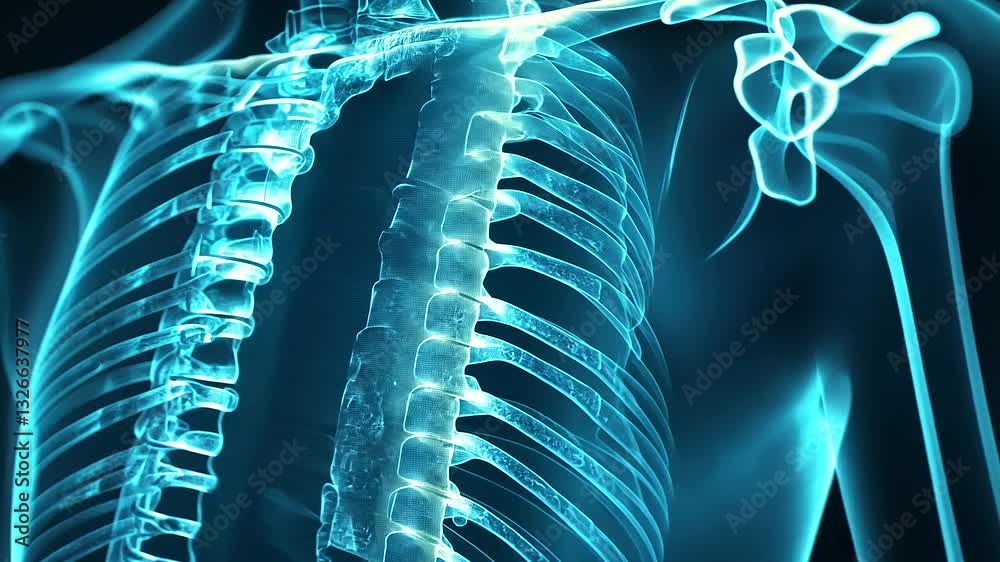 Trauma-diagnosing orthopedic X-ray, with a cracked shoulder blade and ...