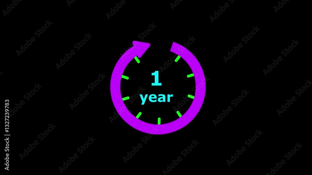Rounded circle animation of 52 weeks countdown on transparent background with alpha channel, 52 ...