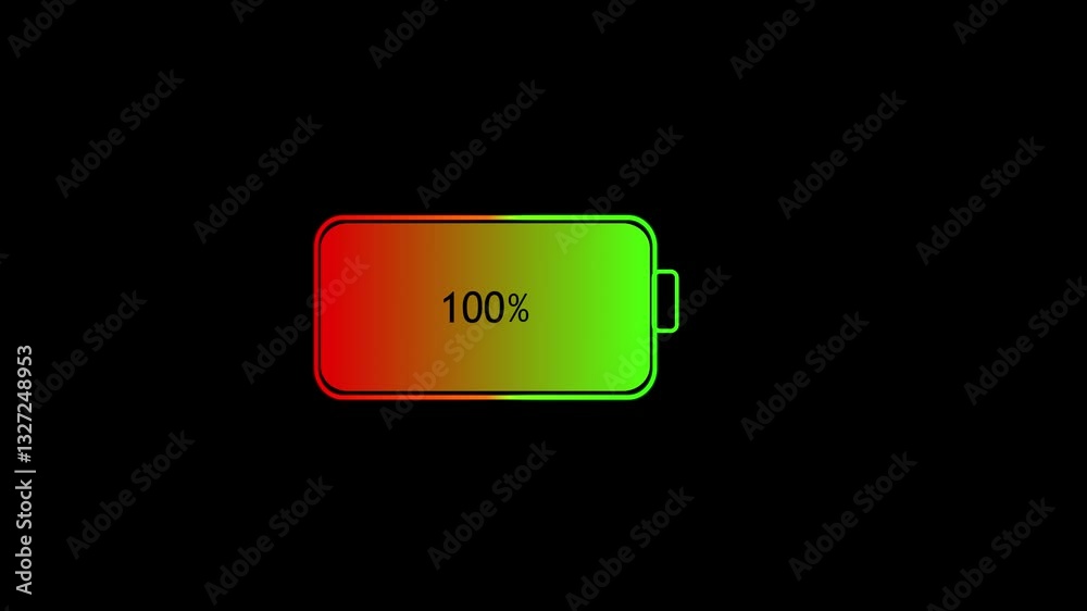 Bettery icon, charging battery indicator with black screen background ...