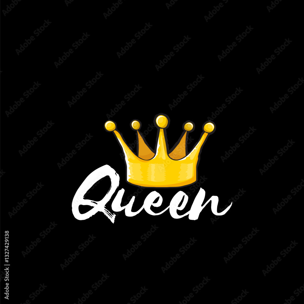 Poster Queen Golden Crown with White Script Typography, Elegant Symbol ...