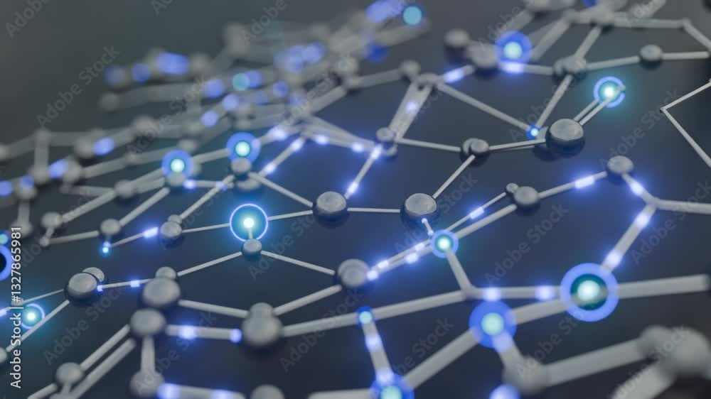 Neon Blue Tech Grid with Nodes and Connections – AI Data Flow and ...