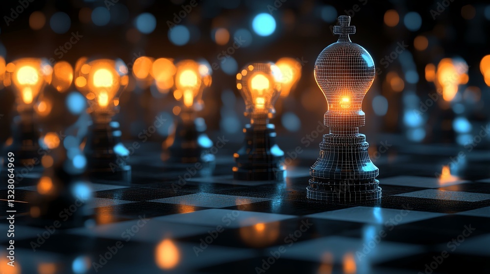 Photo & Art Print A close-up view of a glowing chess piece amidst a ...