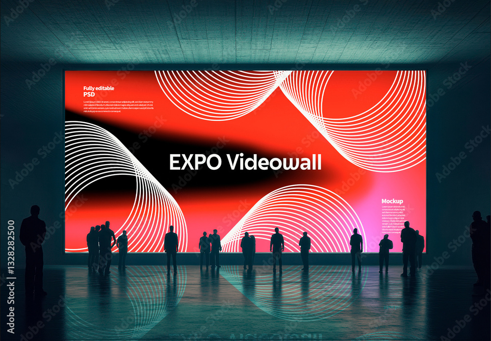 Expo Video Wall Mockup in a Exhibition Hall with Reflection Stock ...