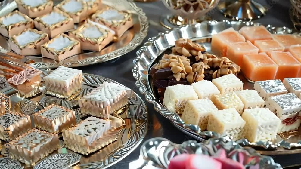 Ramadan food made from assorted middle eastern sweets maamoul, basbousa ...