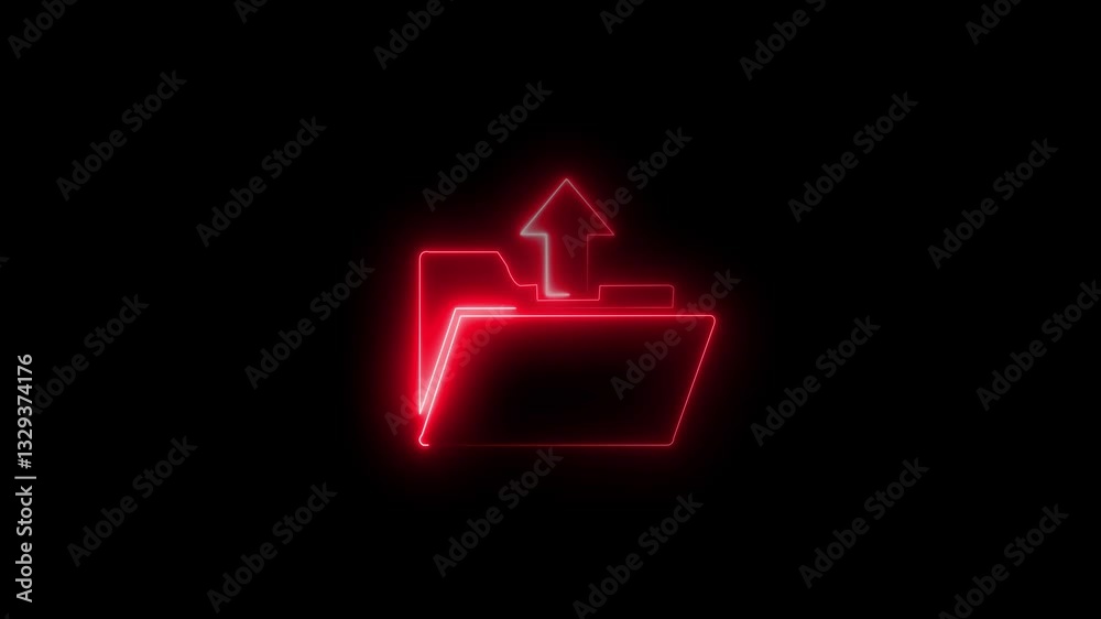 Neon glowing mobile device folder icon animated on black background ...