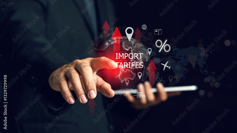 Poster Import tariffs increase concept with digital symbols of trade ...