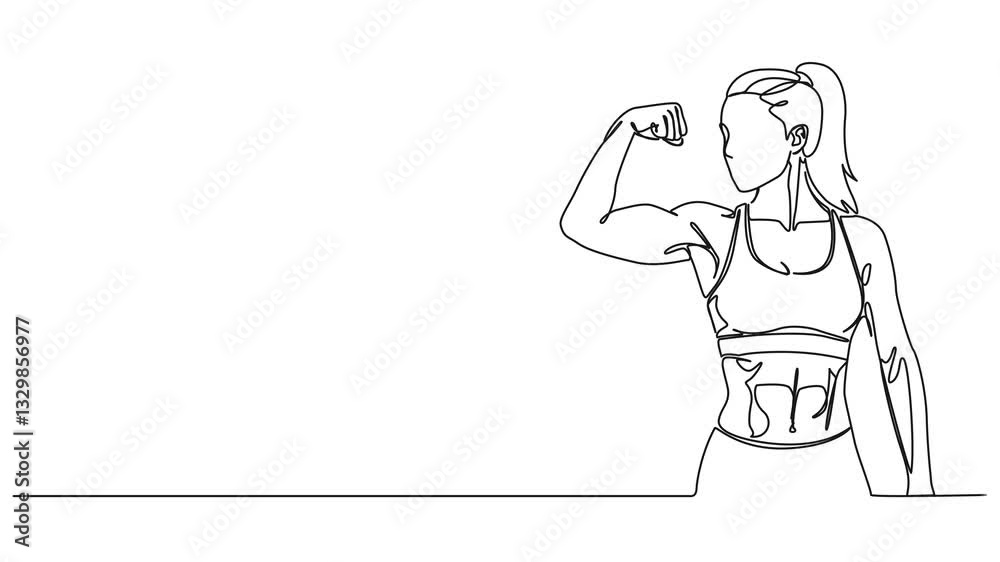 animated continuous single line drawing of fit woman flexing arm ...