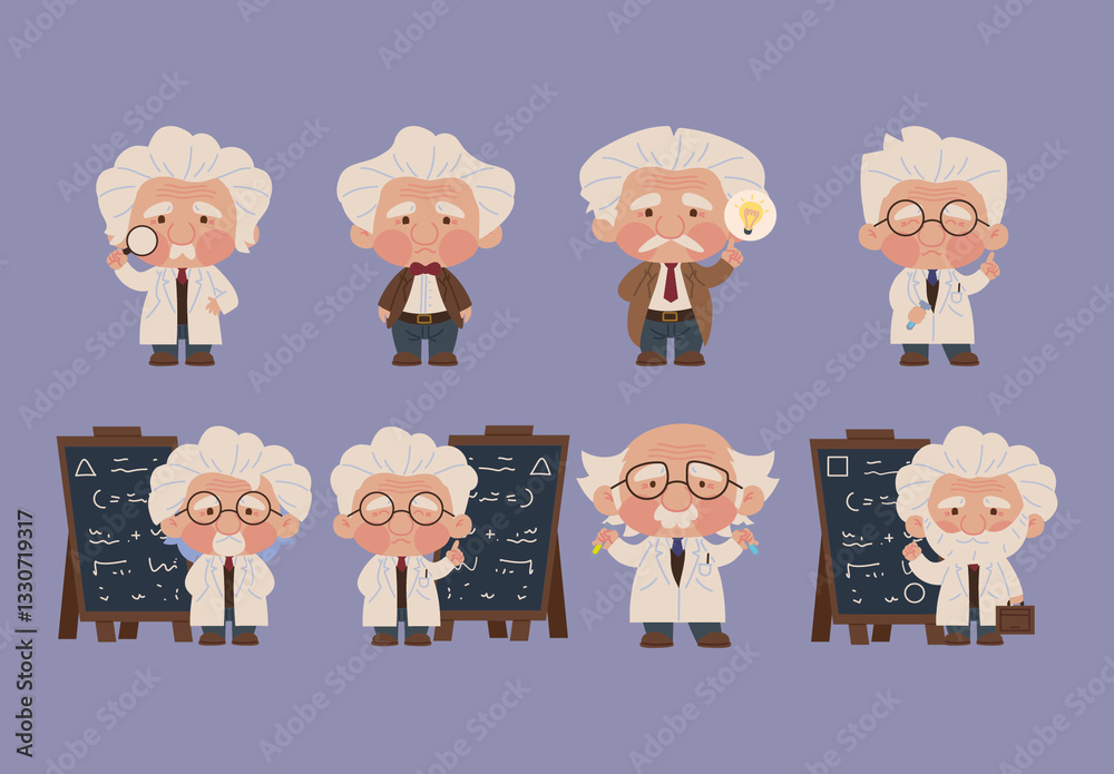 Colorful Scientist Professor Lab Illustration Set Stock Template ...
