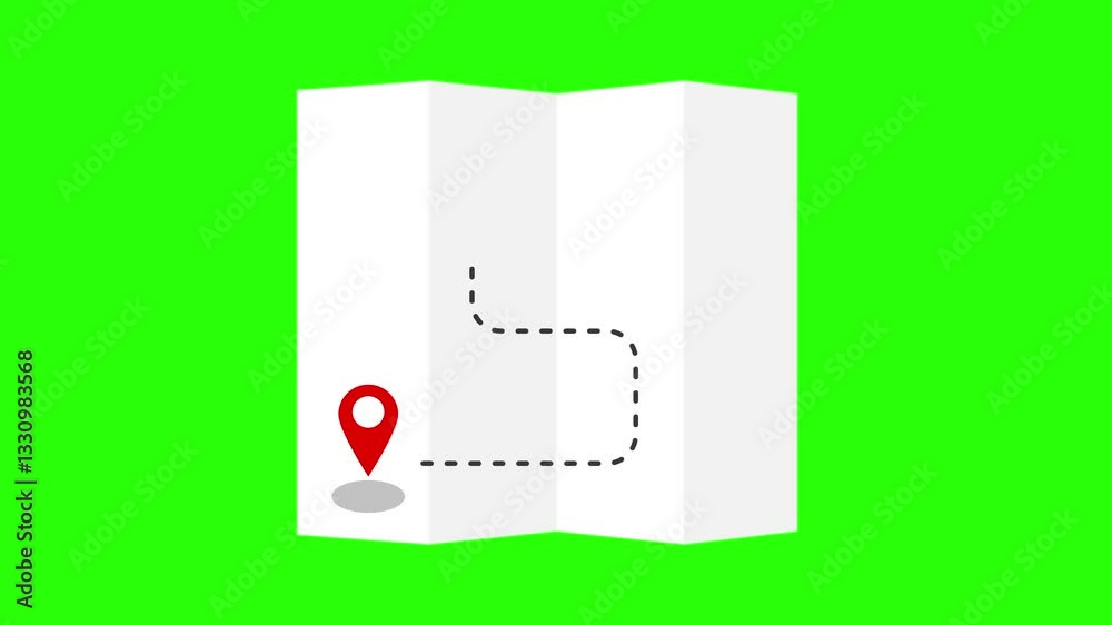 animated map folded paper map opened reading destination location green ...
