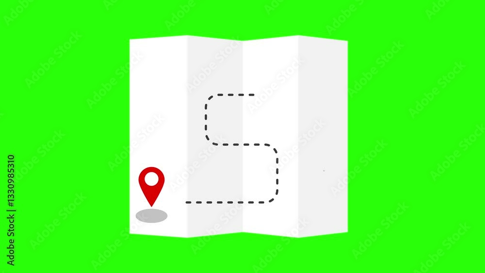 animated map folded paper map opened reading destination location green ...