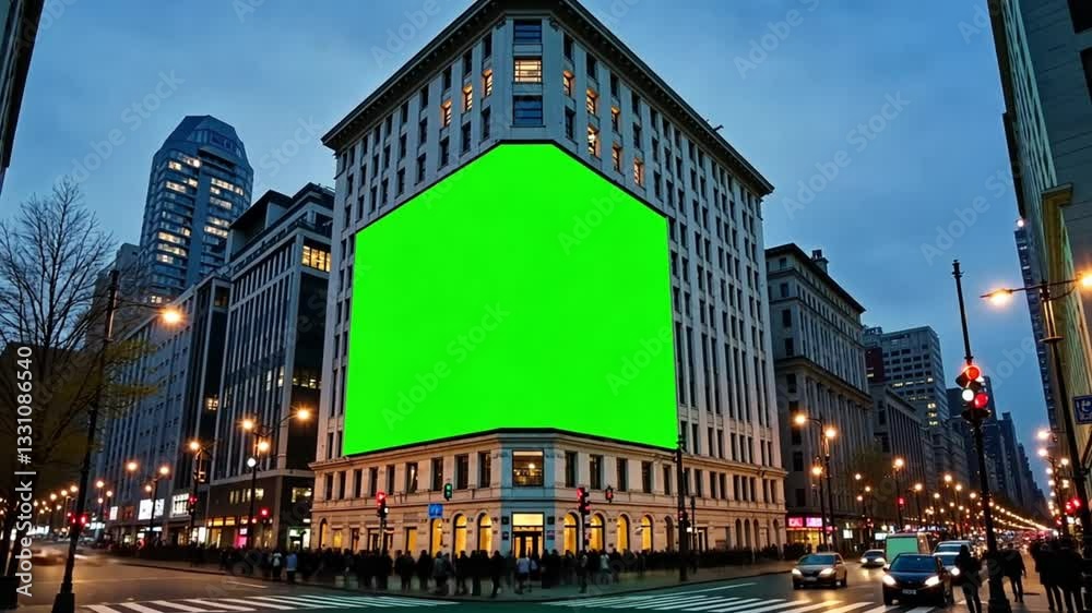 Large Curved LED Billboard with Green Screen on a Modern Building in ...