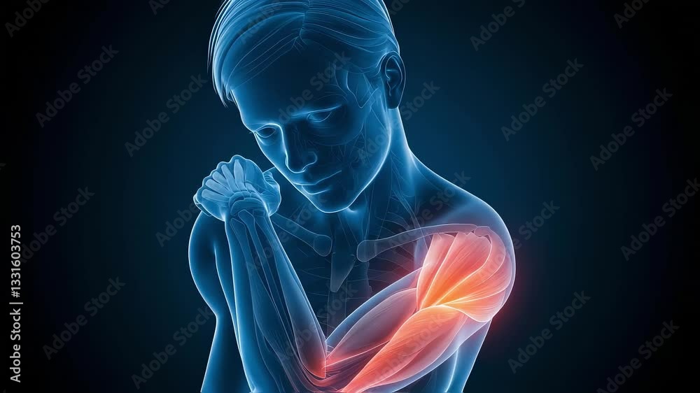 Medical illustration of a woman suffering from pain and muscle tension ...