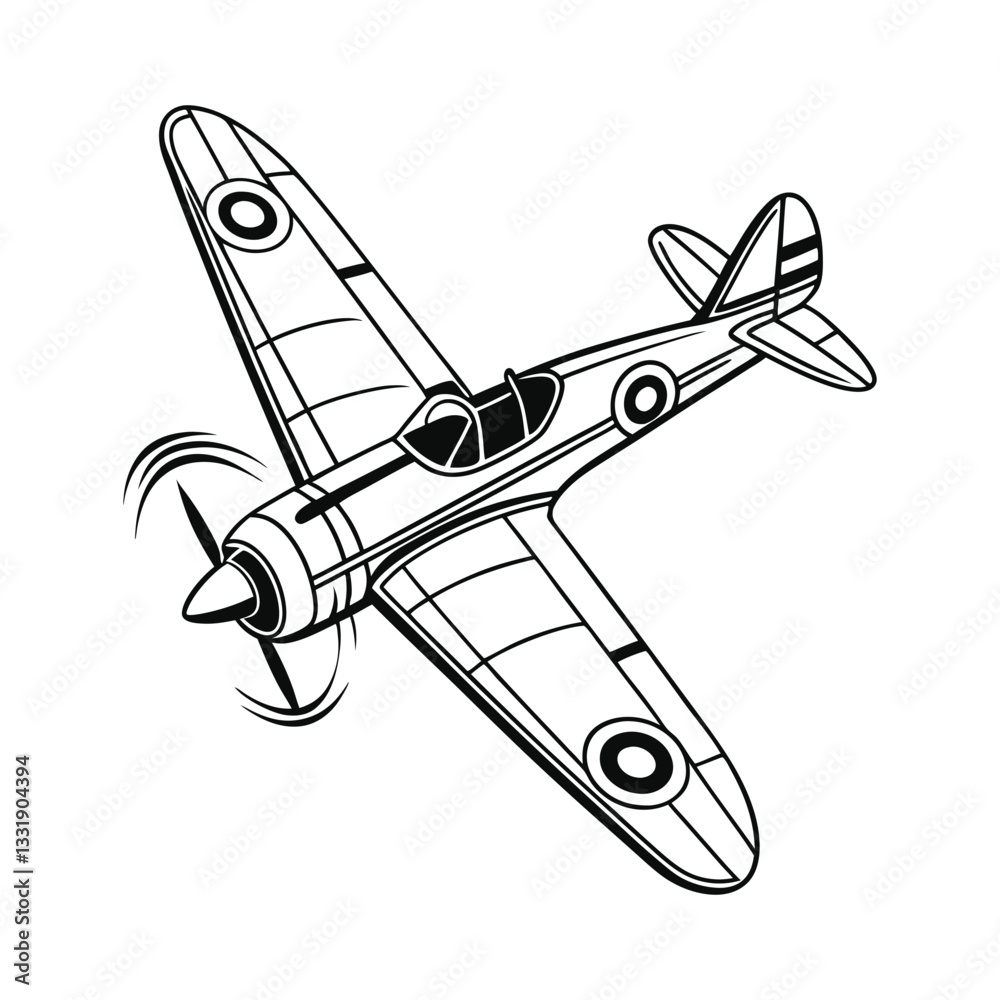 Poster Vintage propeller airplane vector illustration, detailed line ...