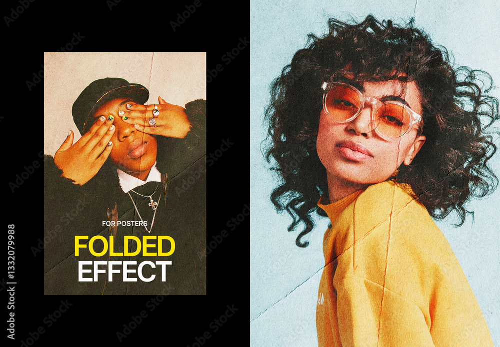 Folded Paper Poster Design Effect Mockup Stock Template | Adobe Stock