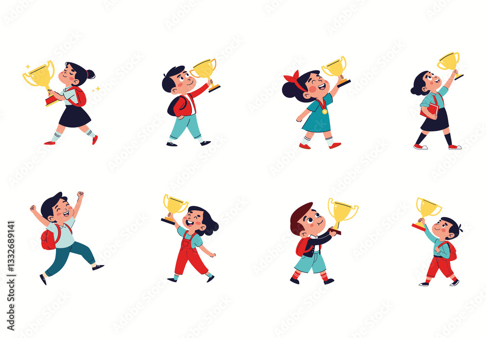 Colorful Best Student School Award Winner Icons Set Stock Template ...