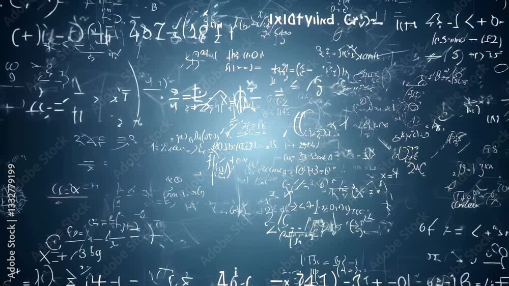 Complex Matrix of Glowing Mathematical Symbols and Formulas with ...