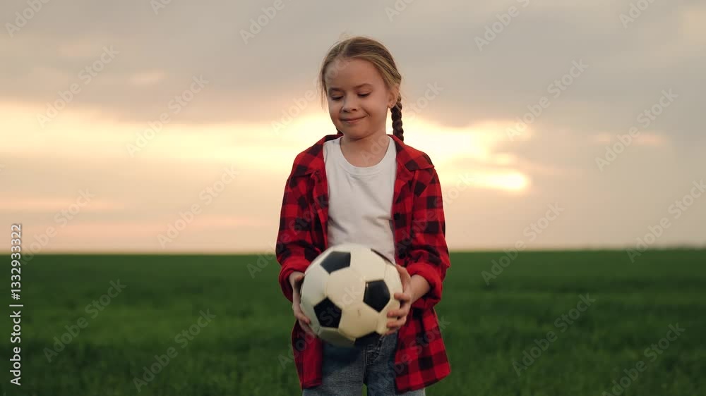 Vidéo Stock little girl schoolgirl with soccer ball, happy face child ...
