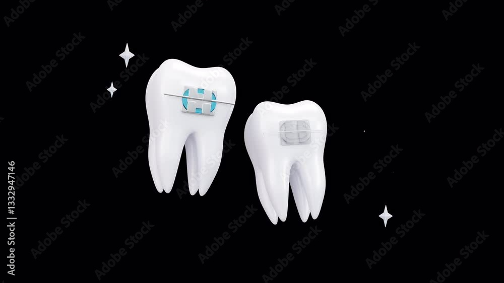 Looped 3D animation of teeth with braces on transparent background ...