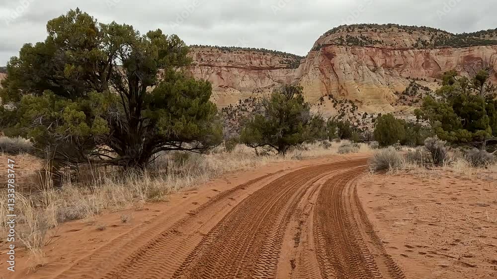 Utah desert mountains red sandy trail off road recreation POV 4K ...