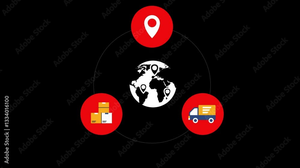 Delivery process animation on black screen 4k HD graphic animation ...