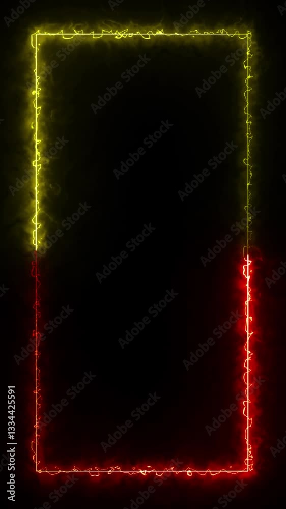 neon border frame, red yellow glowing border, rectangle, square, frame ...