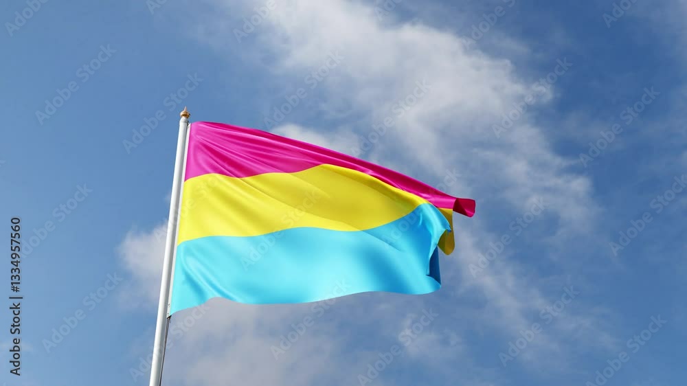 pansexual pride flag waving in the wind on a blue sky, lgbt flag, pan ...