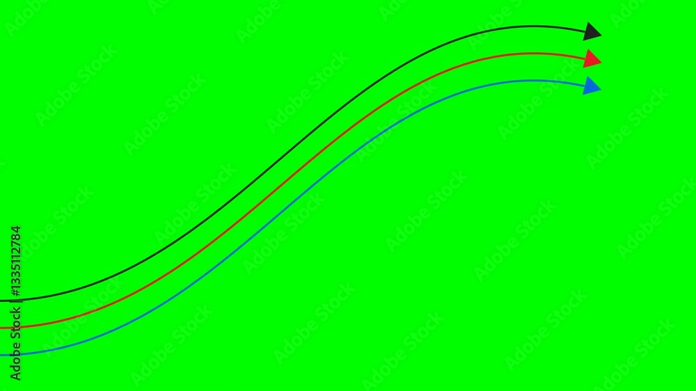 Dynamic Growth Chart Animation with Arrows on Green Screen. Three ...