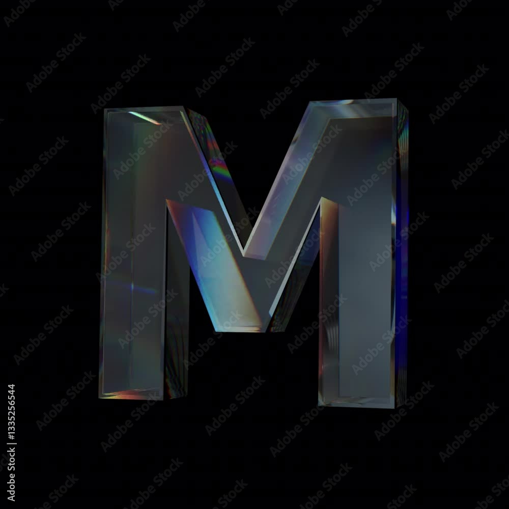 Glass letter M with dispersion and caustics effect Loop Animation on ...