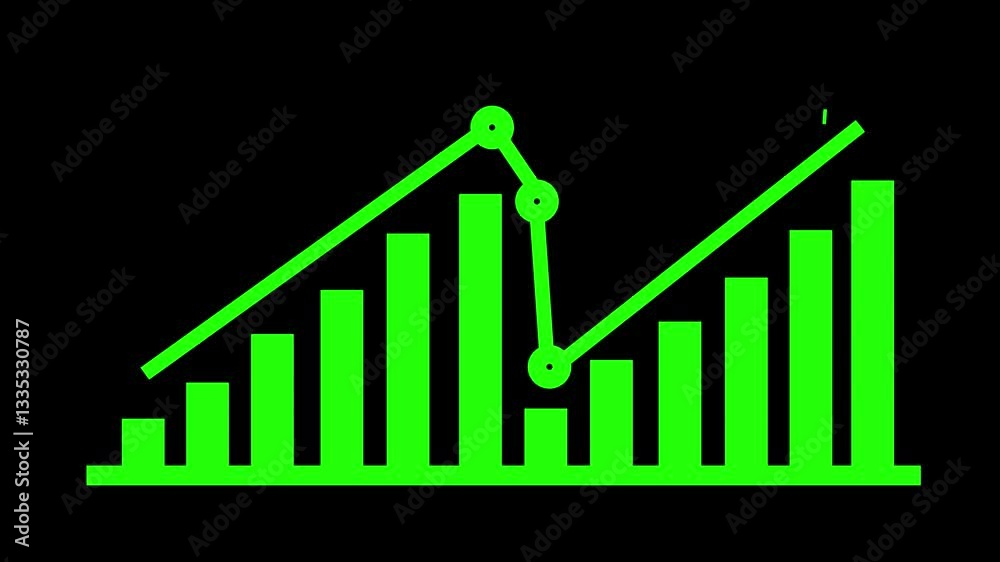 Stylized Bar Chart with Downward Trend Line Animation, A stylized ...