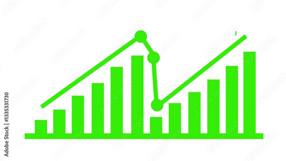 Stylized Bar Chart with Downward Trend Line Animation on white ...