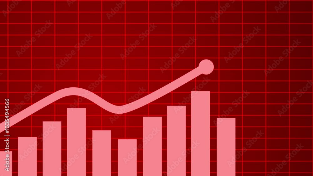 Grid with Bar and Line Graph Animation, A grid background with a pink ...