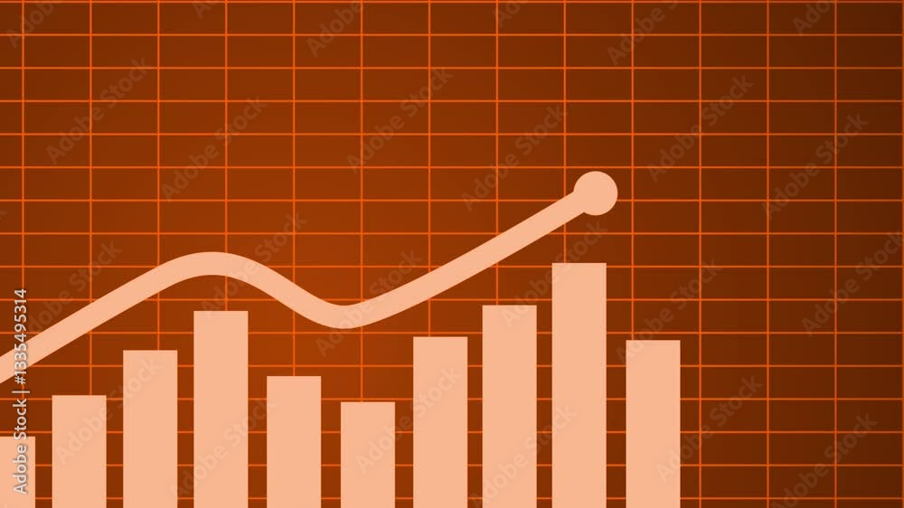 Grid with Bar and Line Graph Animation, A grid background with a pink ...