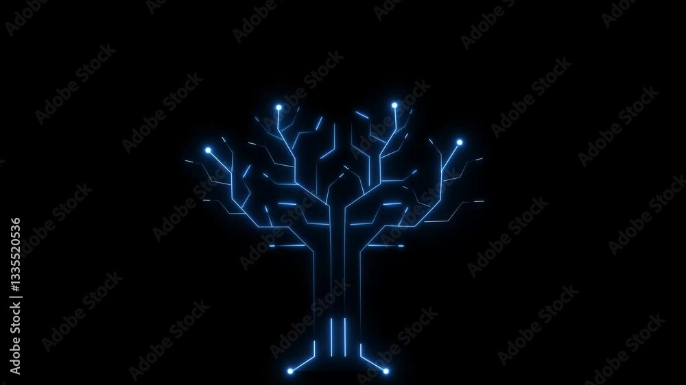 Neon tree icon animation background. Abstract glowing neon light tree ...